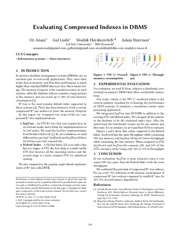 (PDF) Evaluating compressed indexes in DBMS