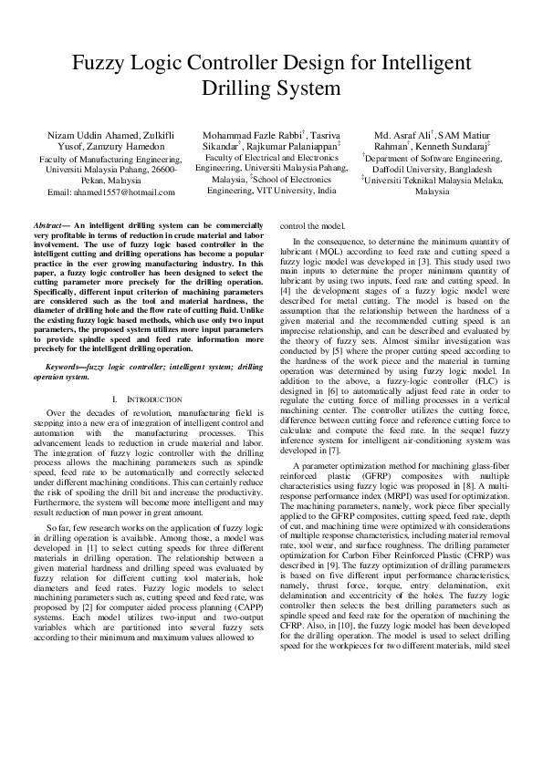 (PDF) Fuzzy logic controller design for intelligent drilling system