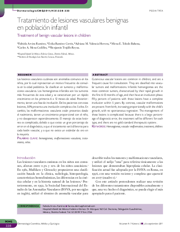 (PDF) Tratamiento de lesiones vasculares benignas en población infantil ...