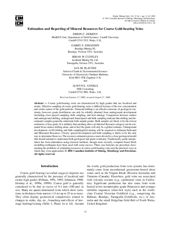 (PDF) Estimation and Reporting of Mineral Resources for Coarse Gold ...