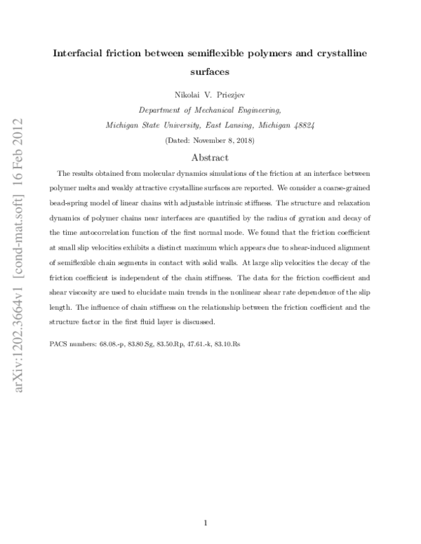 (PDF) Interfacial friction between semiflexible polymers and ...