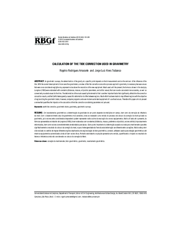 (PDF) Calculation of the Tide Correction Used in Gravimetry