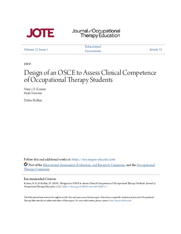 (PDF) Design of an OSCE to Assess Clinical Competence of Occupational ...