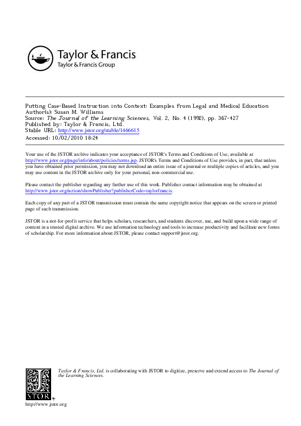 (PDF) Putting Case-Based Instruction Into Context: Examples From Legal ...