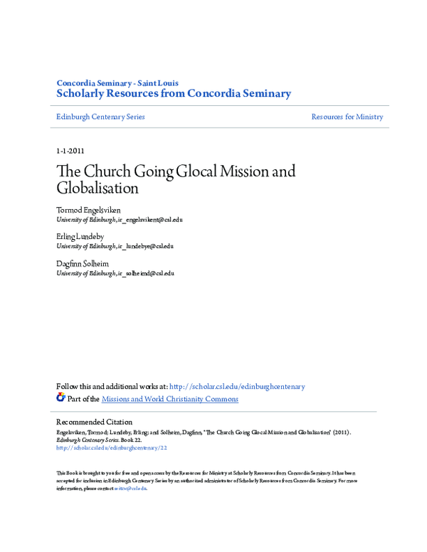 (PDF) The Church Going Glocal Mission and Globalisation