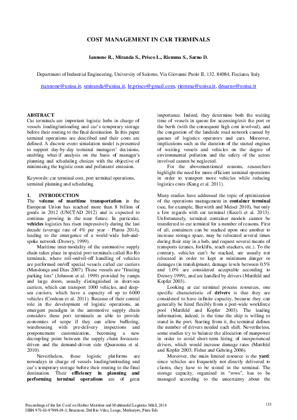 (PDF) Cost Management in Car Terminals