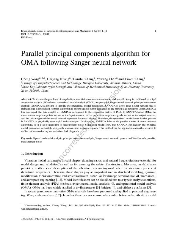 Pdf Parallel Principal Components Algorithm For Oma Following Sanger Neural Network