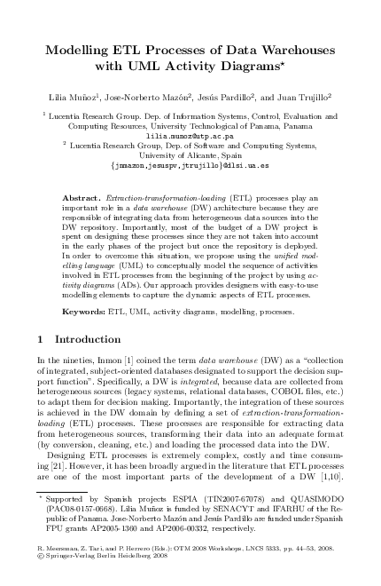 (PDF) UML Activity Diagrams for ETL Process Modelling in Data Warehouses