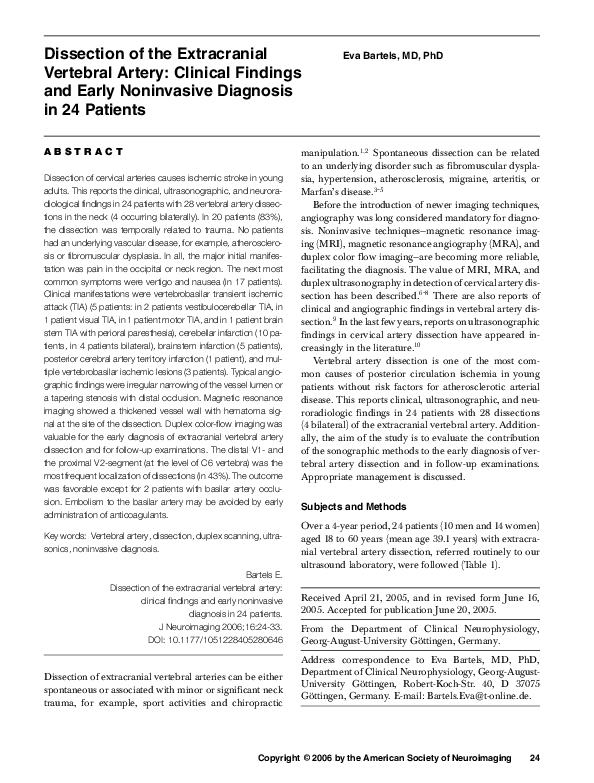 (PDF) Dissection of the Extracranial Vertebral Artery: Clinical ...