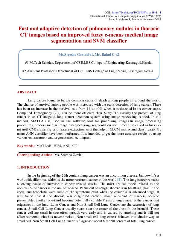 Pdf Fast And Adaptive Detection Of Pulmonary Nodules In Thoracic Ct