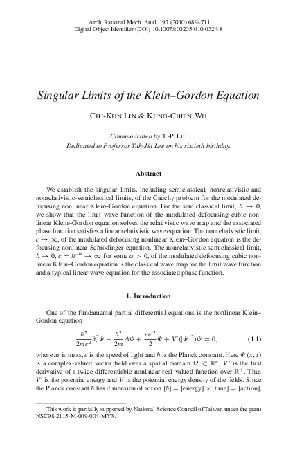 (PDF) Singular Limits of the Klein–Gordon Equation