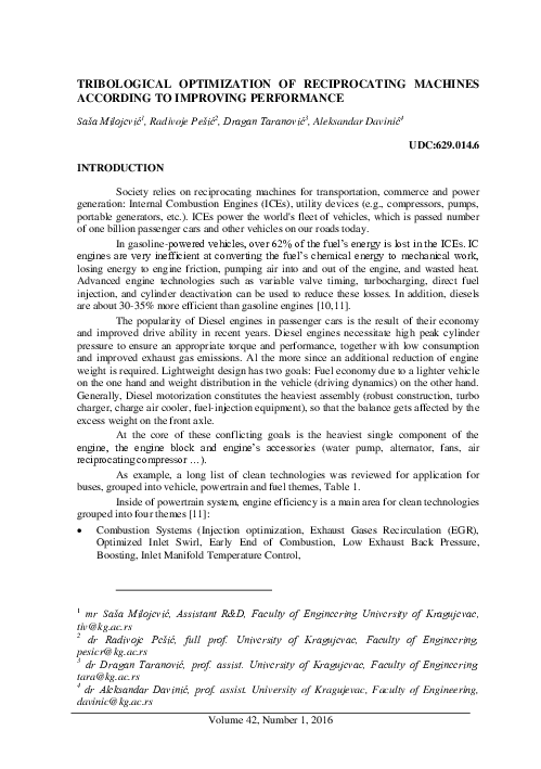(PDF) Tribological Optimization of Reciprocating Machines According to ...