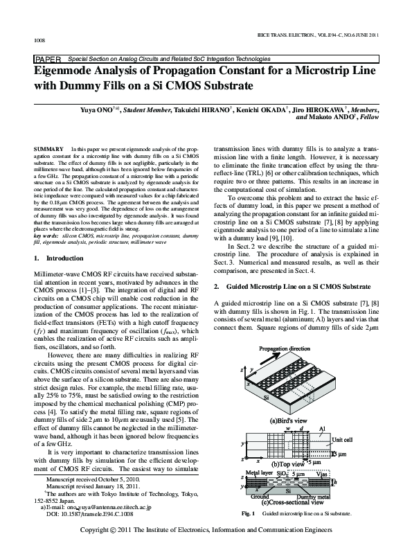 (PDF) Eigenmode Analysis of Propagation Constant for a Microstrip Line ...
