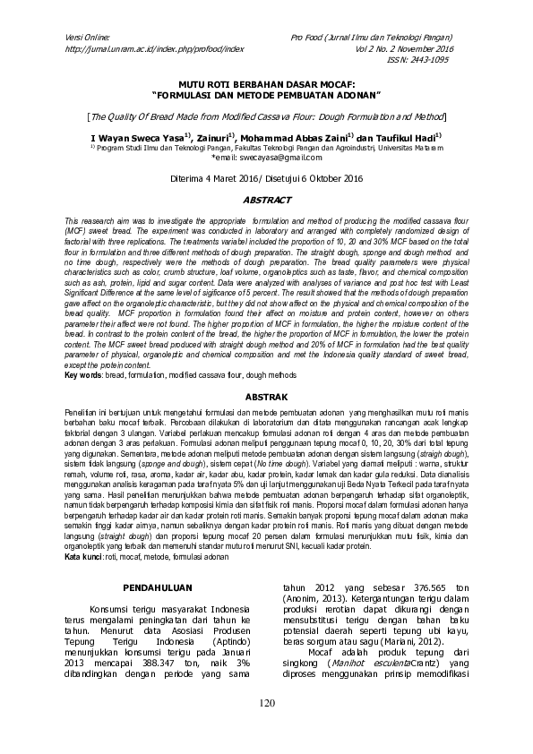 (PDF) Mutu Roti Berbahan Dasar Mocaf: “Formulasi dan Metode Pembuatan ...