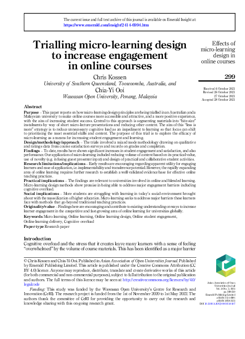 (PDF) Trialling micro-learning design to increase engagement in online ...