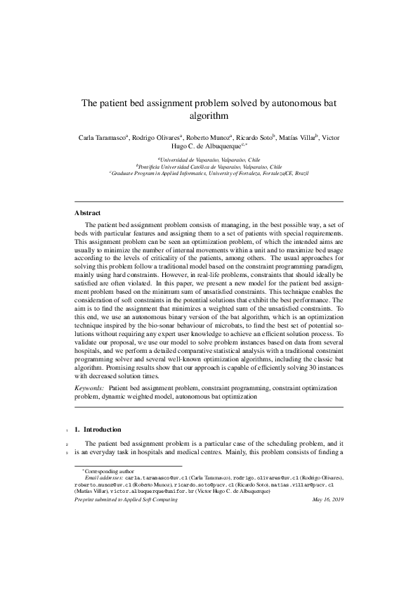 (PDF) The patient bed assignment problem solved by autonomous bat algorithm