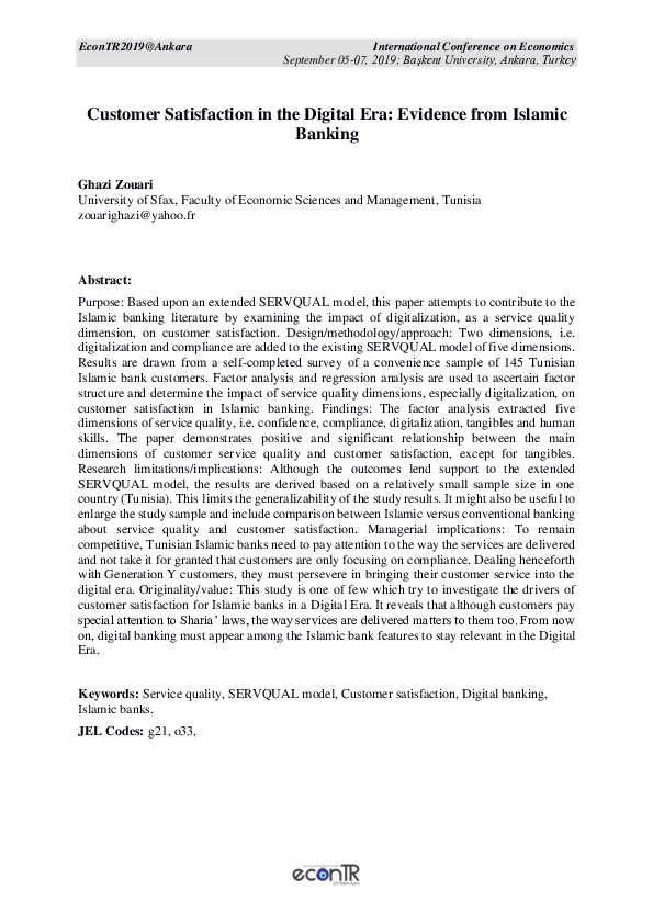 (PDF) Customer satisfaction in the digital era: evidence from Islamic banking