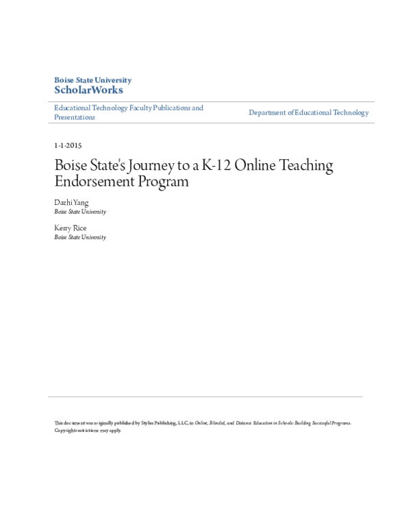 (PDF) Boise State’s journey to a K-12 Online Teaching Endorsement ...