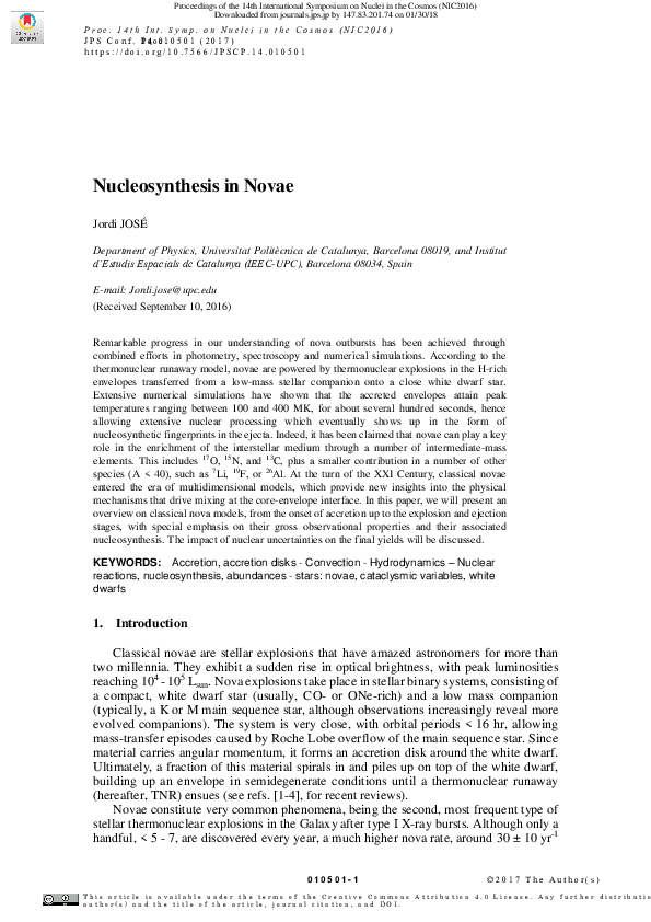 (PDF) Nucleosynthesis in Novae