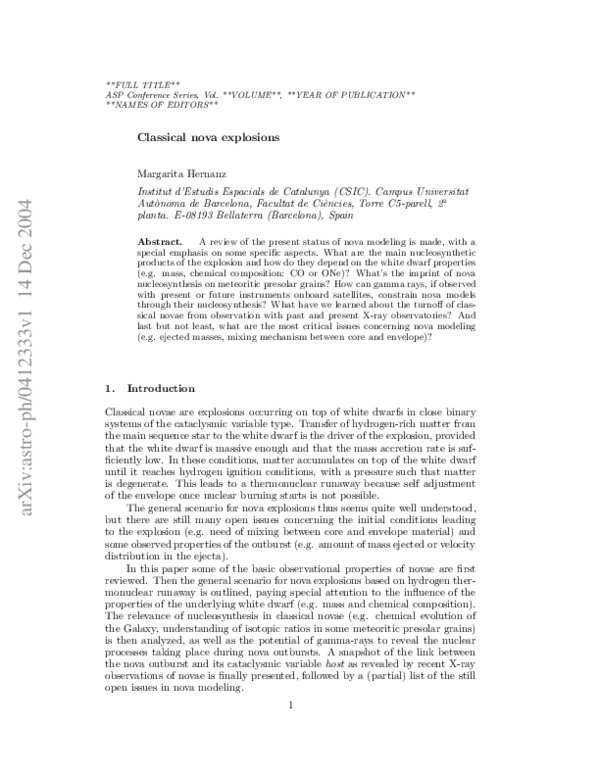 (PDF) Classical nova explosions