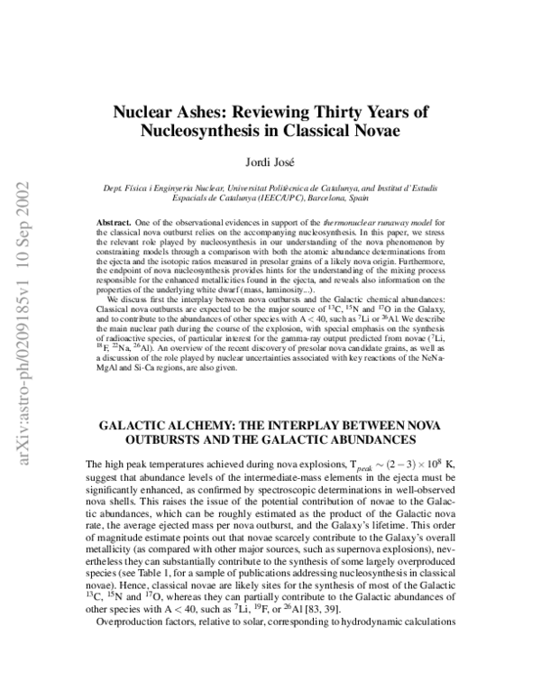 (PDF) Nuclear Ashes: Reviewing Thirty Years of Nucleosynthesis in ...