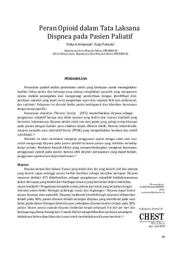 (PDF) Peran Opioid dalam Tata Laksana Dispnea pada Pasien Paliatif