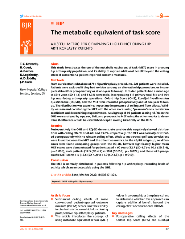 (PDF) The metabolic equivalent of task score