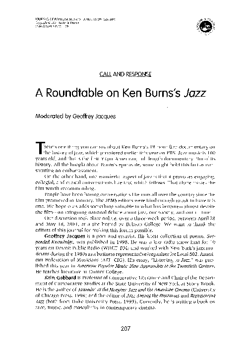 (PDF) A Roundtable on Ken Burns's Jazz