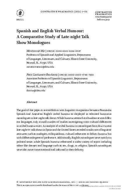 (PDF) Spanish and English Verbal Humour: A Comparative Study of Late ...