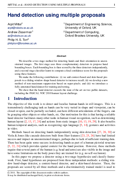 (PDF) Hand detection using multiple proposals