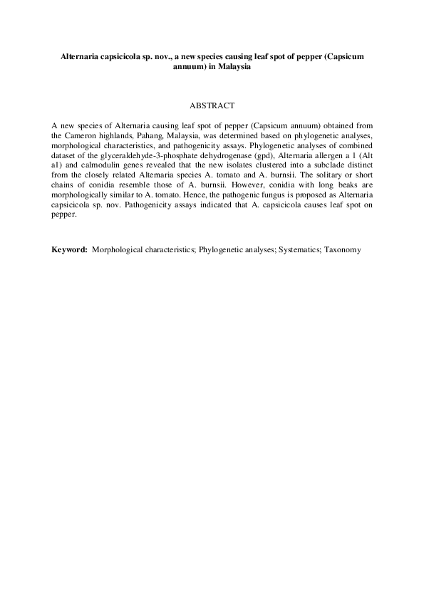 (PDF) Alternaria capsicicola sp. nov., a new species causing leaf spot ...