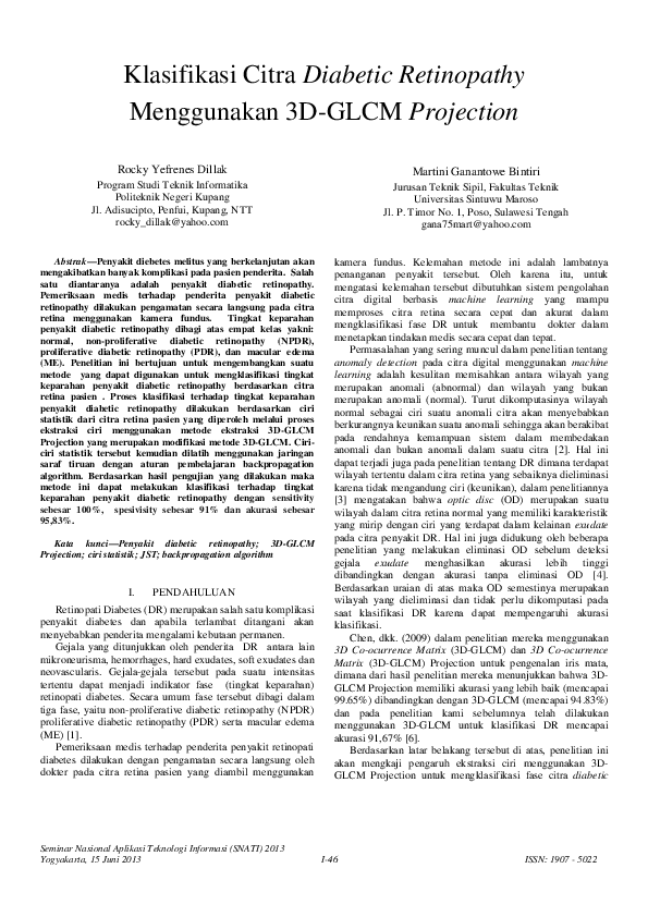 (PDF) Klasifikasi Citra Diabetic Retinopathy Menggunakan 3D-GLCM Projection