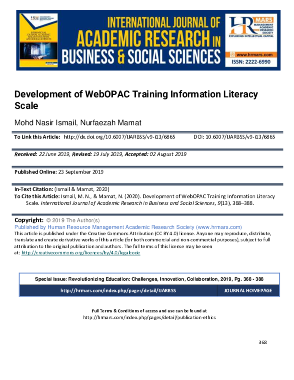 (PDF) Development of WebOPAC Training Information Literacy Scale