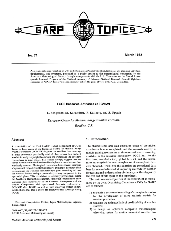 (PDF) FGGE Research Activities at ECMWF