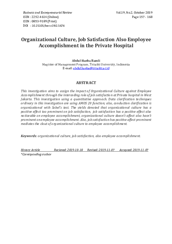 (PDF) Organizational Culture, Job Satisfaction Also Employee ...