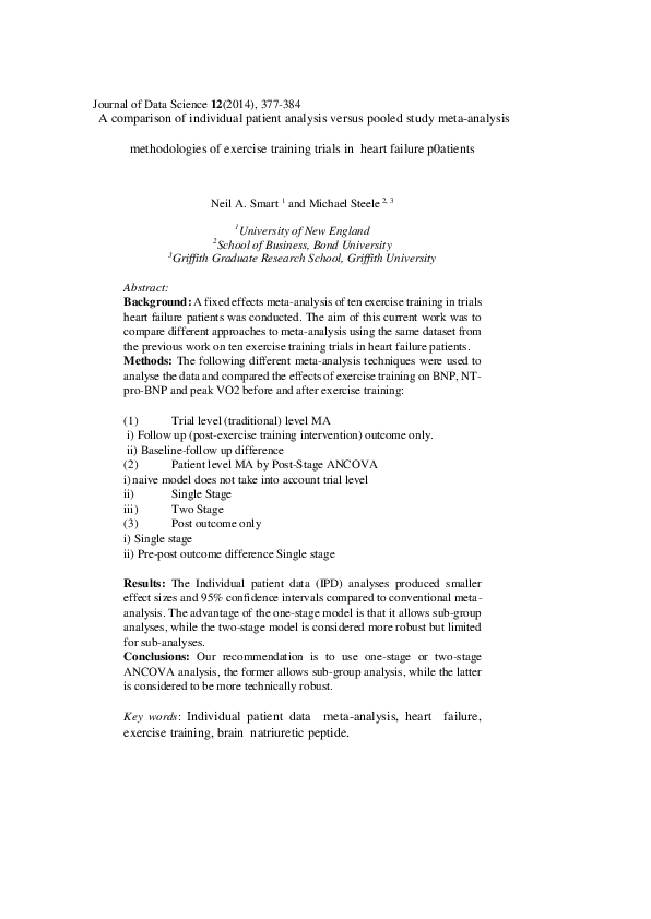 (PDF) A comparison of individual patient analysis versus pooled study ...