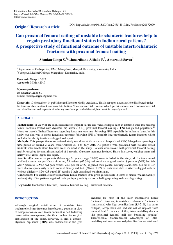 (PDF) Can proximal femoral nailing of unstable trochanteric fractures ...