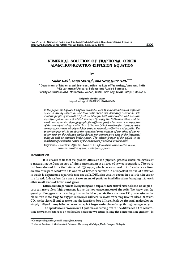 Pdf Numerical Solution Of Fractional Order Advection Reaction