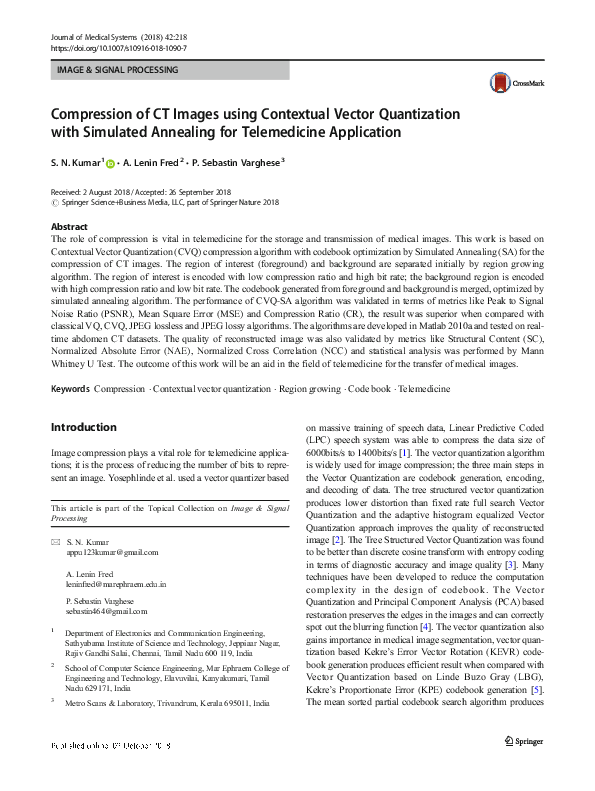 (PDF) Compression of CT Images using Contextual Vector Quantization with Simulated Annealing for ...