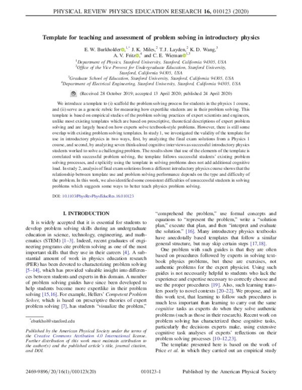 (PDF) Template for teaching and assessment of problem solving in ...