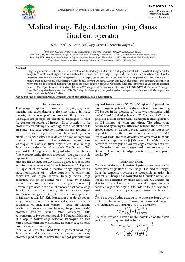 (PDF) Medical image Edge detection using Gauss Gradient operator