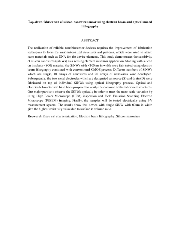 (PDF) Top-down fabrication of silicon nanowire sensor using electron ...