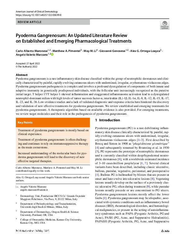 (PDF) Pyoderma Gangrenosum: An Updated Literature Review on Established and Emerging ...