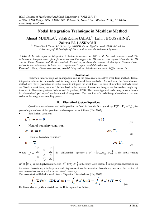 (PDF) Nodal Integration Technique in Meshless Method | Salah Eddine HENNI - Academia.edu