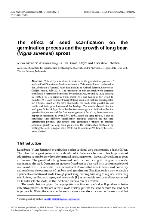 (PDF) The effect of seed scarification on the germination process and ...