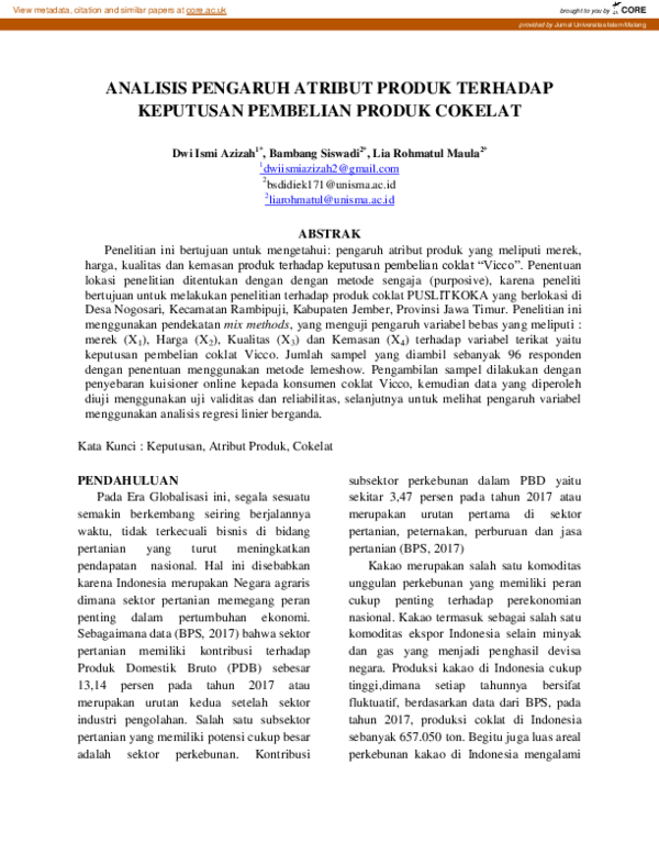 (PDF) Analisis Pengaruh Atribut Produk Terhadap Keputusan Pembelian Produk Cokelat