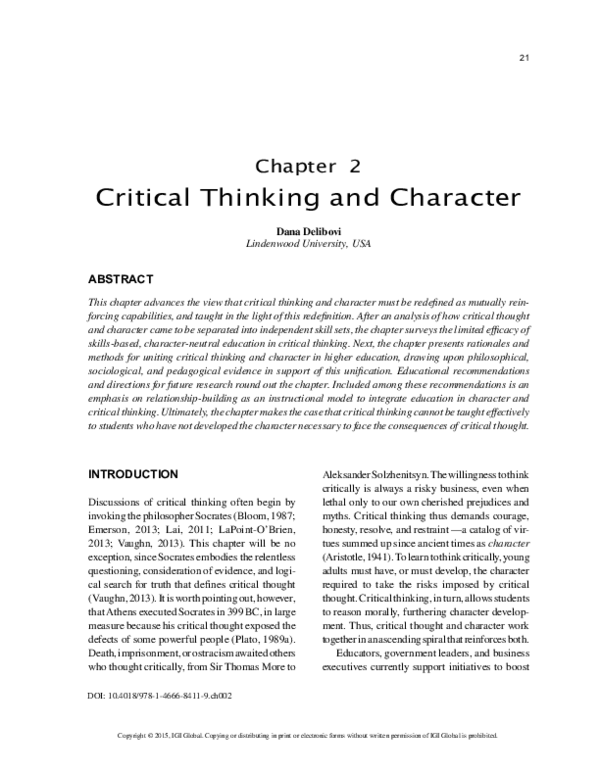 (PDF) Critical Thinking and Character