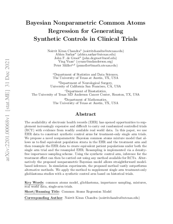 (PDF) Bayesian Nonparametric Common Atoms Regression for Generating ... (PDF) Bayesian Nonparametric Common Atoms Regression for Generating ...