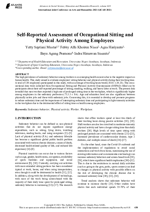 (PDF) Self-Reported Assessment of Occupational Sitting and Physical ...
