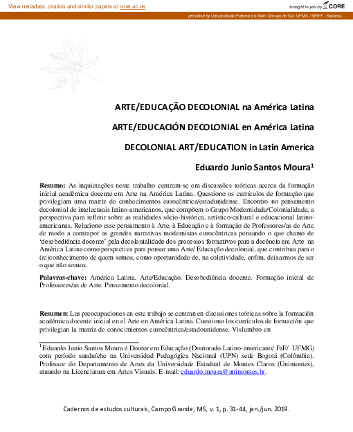 (PDF) ARTE/EDUCAÇÃO DECOLONIAL na América Latina